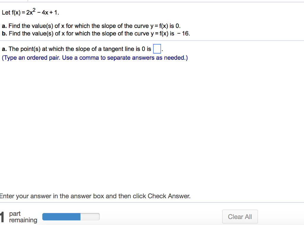 Solved Let f(x) = 2x2-4x + 1 . a. Find the value(s) of x for | Chegg.com