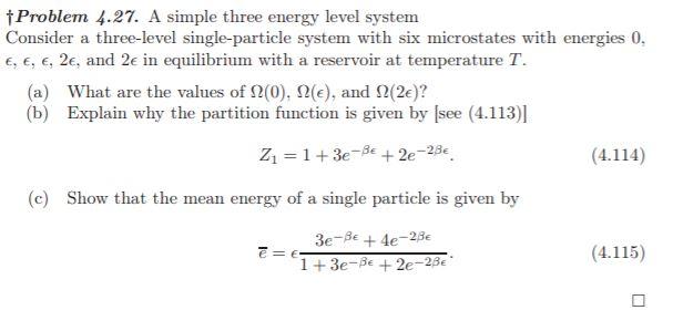 Solved Problem 4.27. A simple three energy level system | Chegg.com