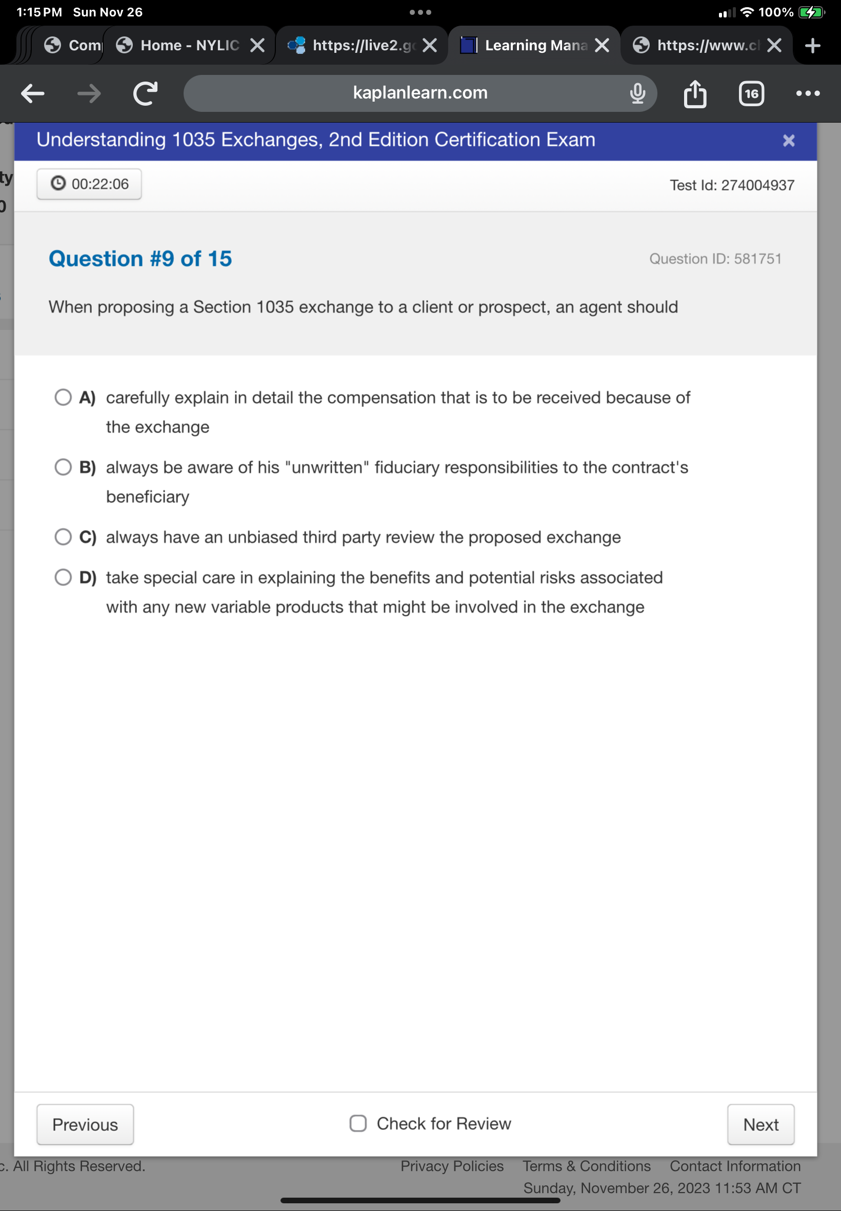 Solved Question #9 ﻿of 15When proposing a Section 1035 | Chegg.com