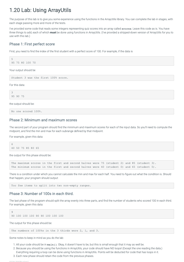 Solved 1.20 Lab: Using ArrayUtils The purpose of this lab is | Chegg.com