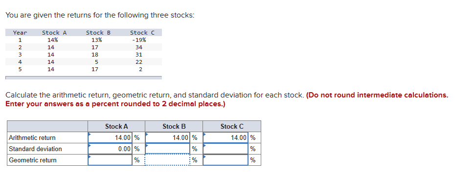 Solved You are given the returns for the following three | Chegg.com