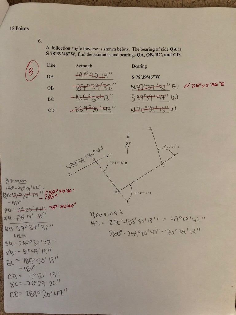 Solved 15 Points A deflection angle traverse is shown below. | Chegg.com