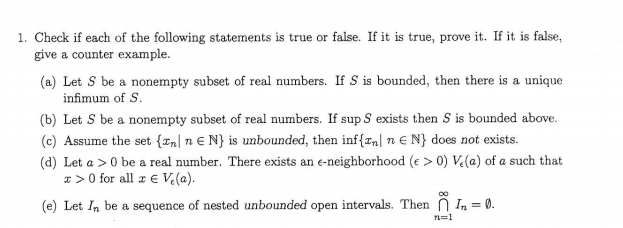 Solved 1. Check if each of the following statements is true | Chegg.com