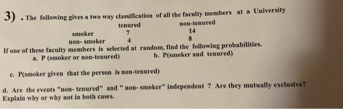 Solved . The following gives a two way classification of all | Chegg.com