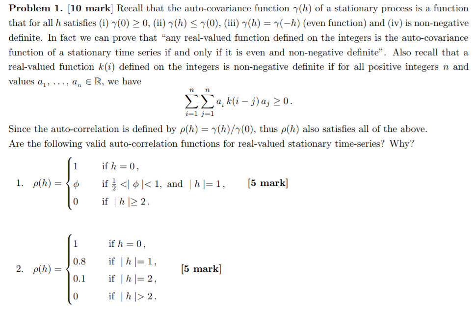 Recall that the auto-covariance function γ(h) of a | Chegg.com