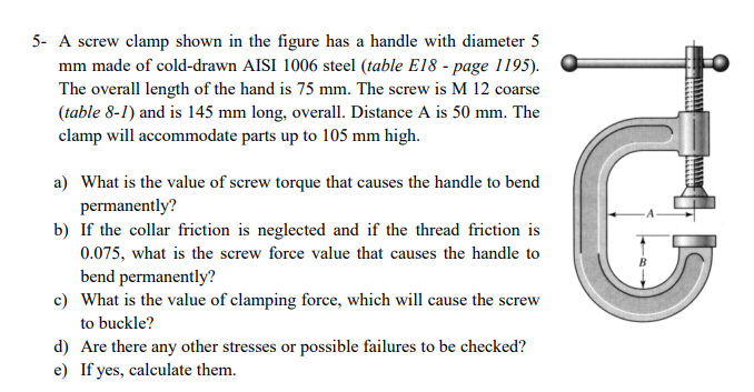 Solved A screw clamp shown in the figure has a handle with | Chegg.com