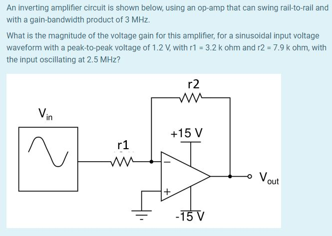 Solved An inverting amplifier circuit is shown below, using | Chegg.com