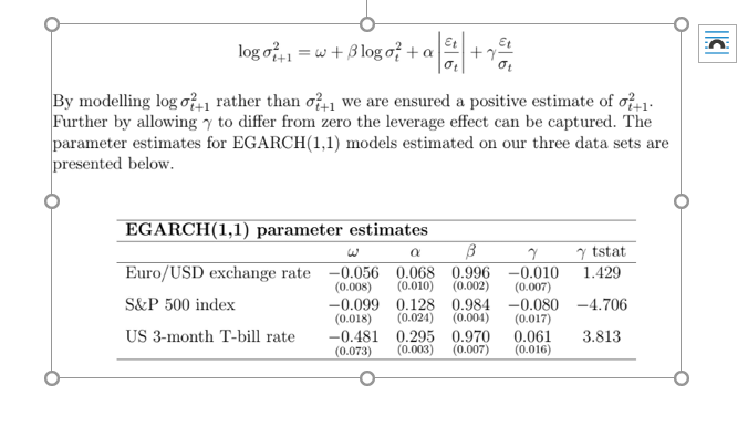 Solved The following is EGARCH model for which of the time | Chegg.com