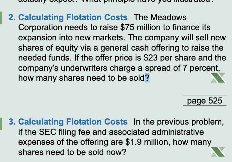 Solved 2. Calculating Flotation Costs The Meadows | Chegg.com