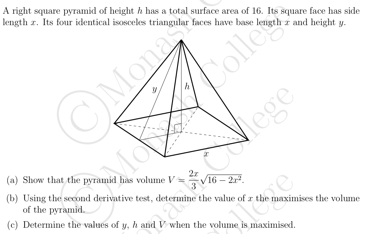 Solved A right square pyramid of height h has a total | Chegg.com