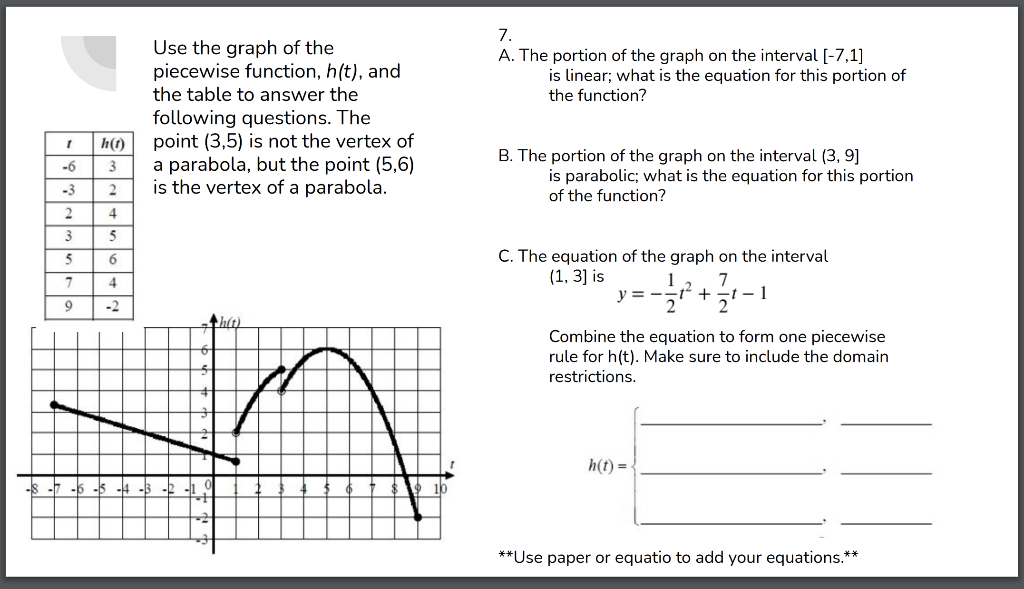 Solved 7. A. The portion of the graph on the interval (-7,1] | Chegg.com