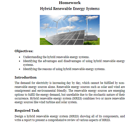 Solved Homework Hybrid Renewable Energy Systems Objectives: | Chegg.com