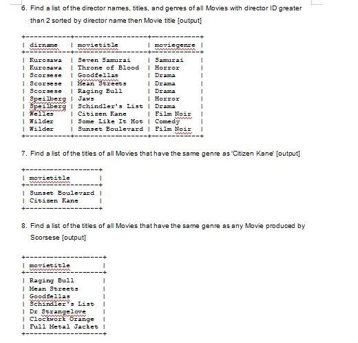 6. Find a list of the director names, titles, and | Chegg.com