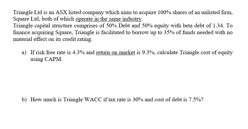 Solved Triangle Ltd is an ASX listed company which aims to | Chegg.com