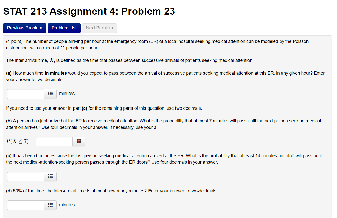 Solved Stat 213 Assignment 4 Problem 23 Previous Problem 7230