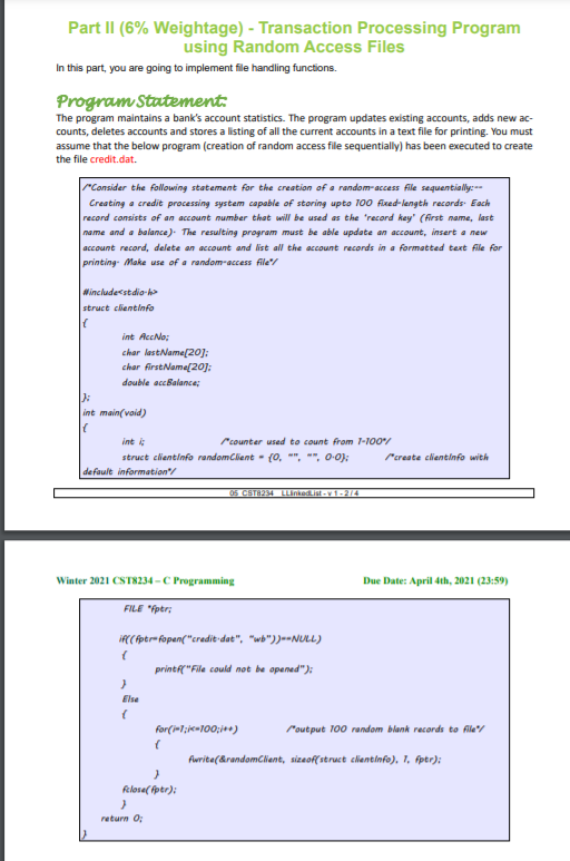 Part II (6% Weightage) - Transaction Processing | Chegg.com