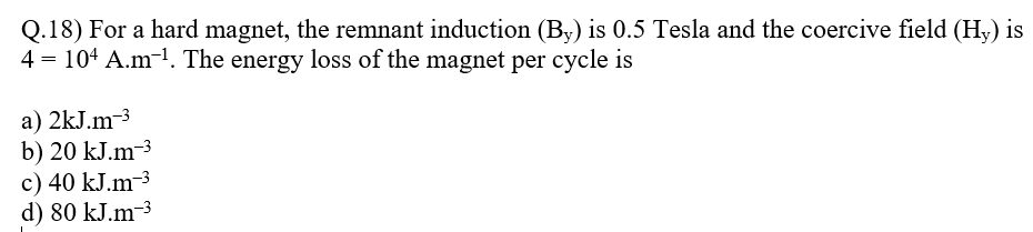 Solved Q.18) For a hard magnet, the remnant induction (By) | Chegg.com