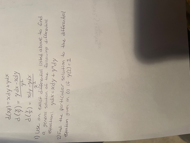Solved d(xy)=xdy tydx d (/) = y dx-xdy 72 d (1/2) = xdy-ydx | Chegg.com
