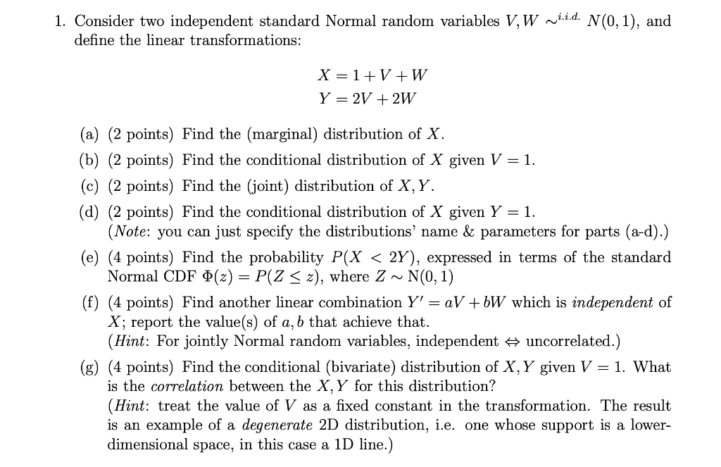 Solved 1. Consider two independent standard Normal random | Chegg.com