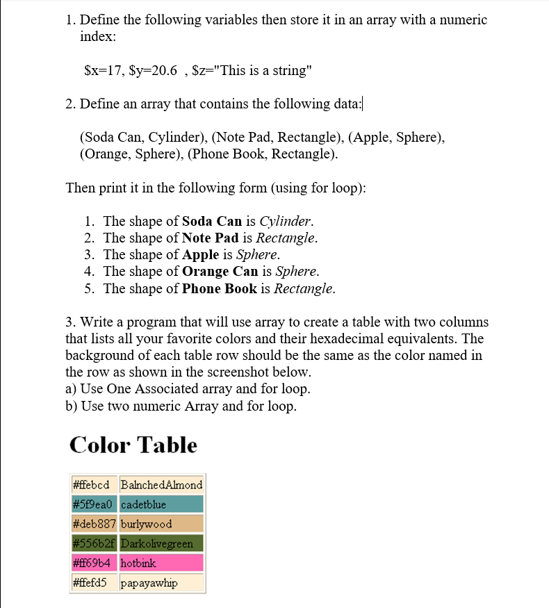 Solved 1. Define the following variables then store it in an | Chegg.com