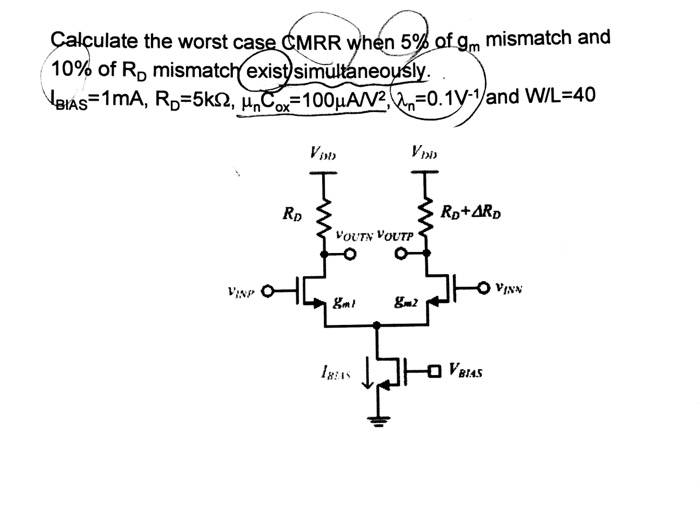 Solved Calculate the worst case CMRR whén 59 10% of RD | Chegg.com