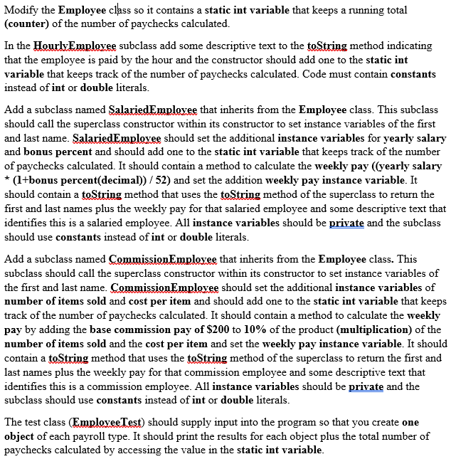 Solved Instructions: EmployeeTest class source code to | Chegg.com