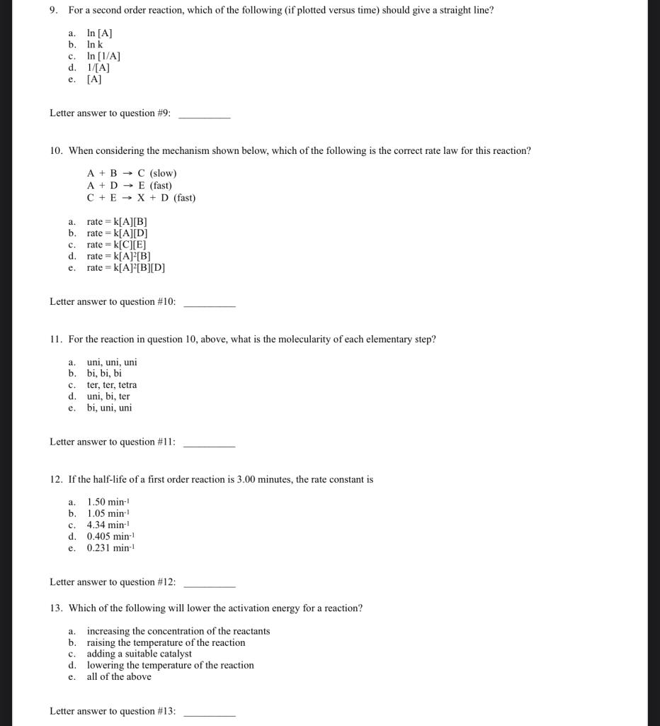 Solved 9 For a second order reaction, which of the following | Chegg.com