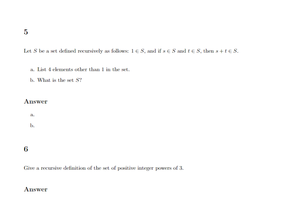5Let S ﻿be a set defined recursively as follows: | Chegg.com