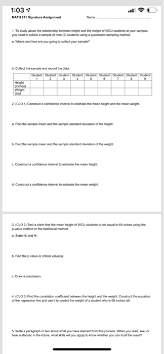 Solved 1:03 MATH 211 Signature Assignment l. To sudy about | Chegg.com