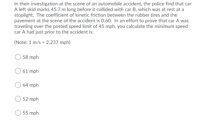 Solved In their investigation at the scene of an automobile | Chegg.com