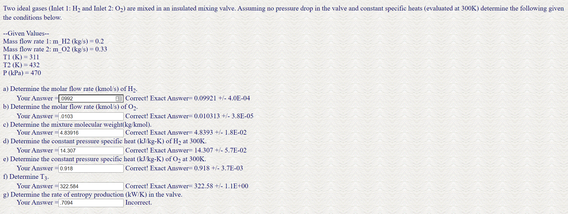 Solved Two ideal gases (Inlet 1: H2 and Inlet 2: 02) are | Chegg.com