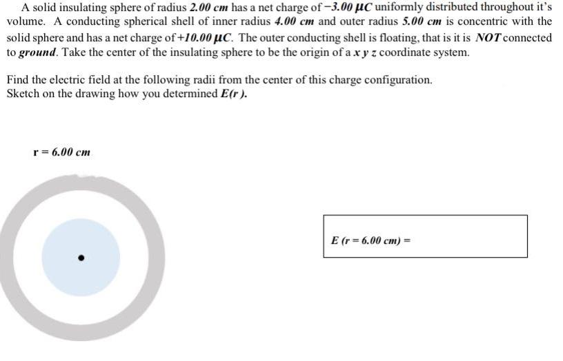 Solved A solid insulating sphere of radius 2.00 cm has a net | Chegg.com
