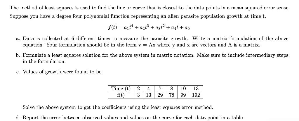 The method of least squares is used to find the line | Chegg.com