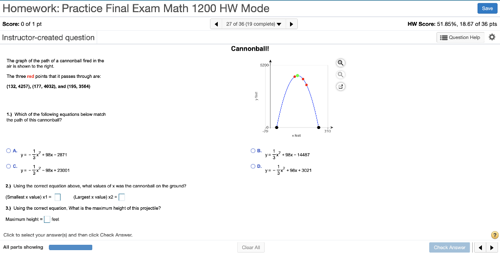 Homework: Practice Final Exam Math 1200 HW Mode Save | Chegg.com