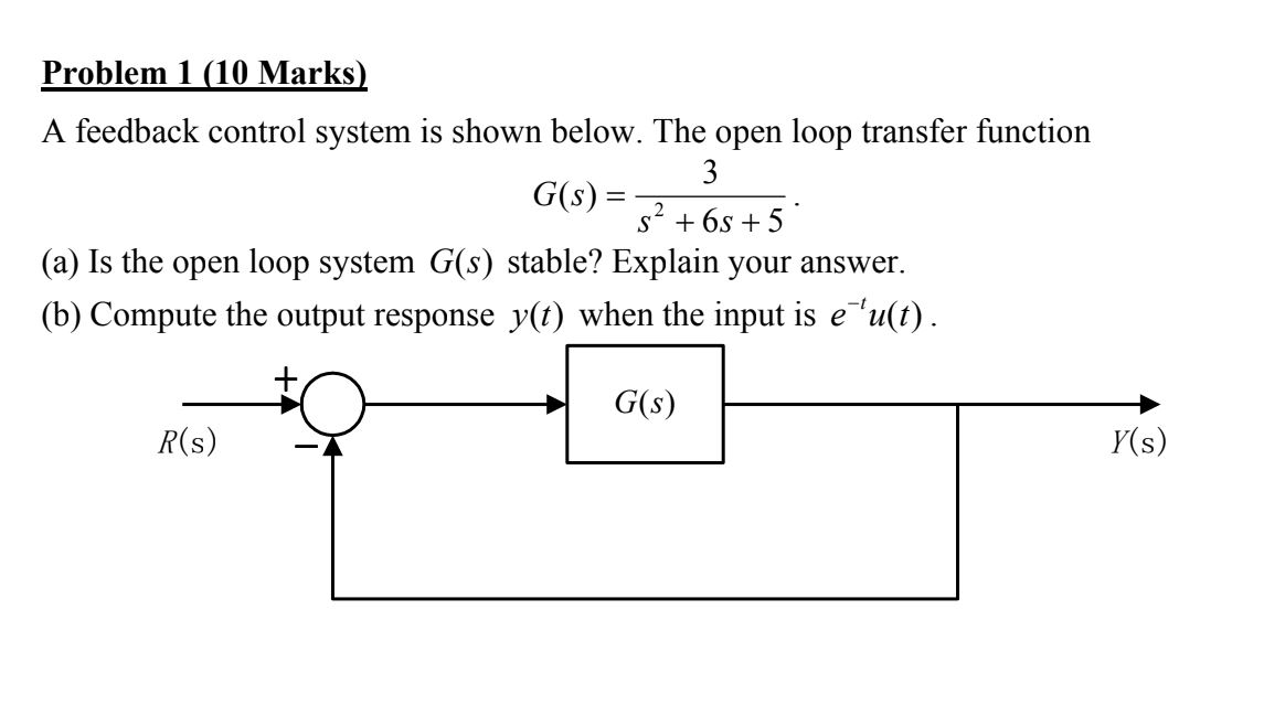 Solved Problem 1 (10 Marks) A feedback control system is | Chegg.com