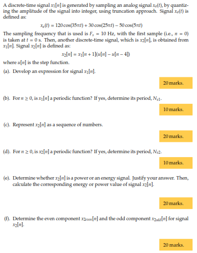 Solved A discrete-time signal x1[n] is generated by sampling | Chegg.com