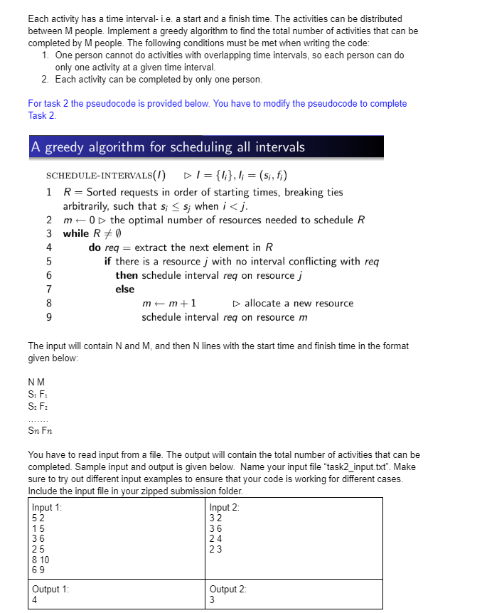 Solved Each activity has a time interval- i.e. a start and a | Chegg.com