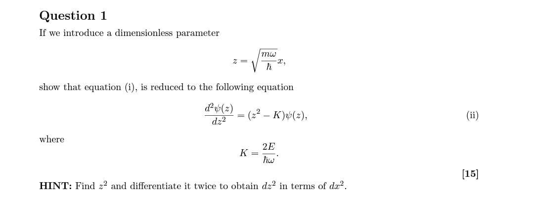 Solved Question 1 If we introduce a dimensionless parameter | Chegg.com