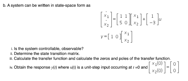 Solved b. A system can be written in state-space form as | Chegg.com