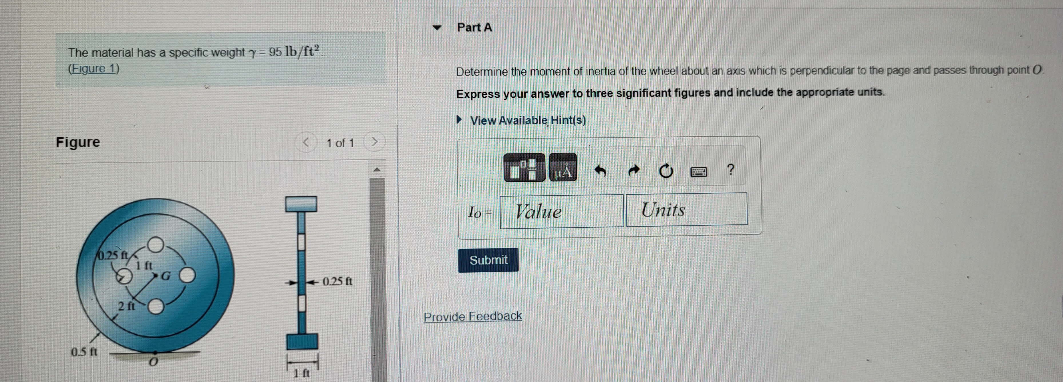 Solved The material has a specific weight γ=95lb/ft2. | Chegg.com
