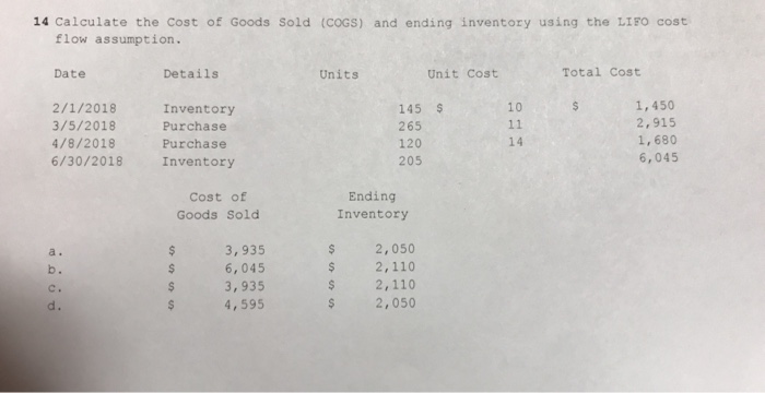 Solved 14 Calculate the Cost of Goods Sold (COGS) and ending | Chegg.com