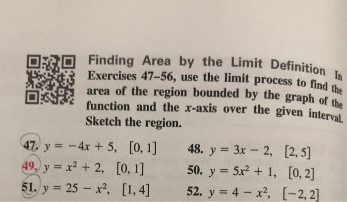 Solved Finding Area by the Limit Definition Exercises 47-56, | Chegg.com