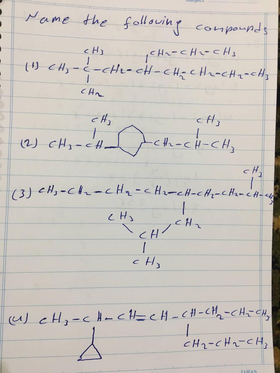 Solved Name the following compounds CHA-CH-CH3 (1 | Chegg.com