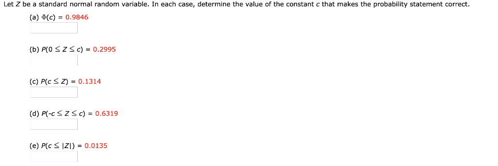 Solved Let Z be a standard normal random variable. In each | Chegg.com
