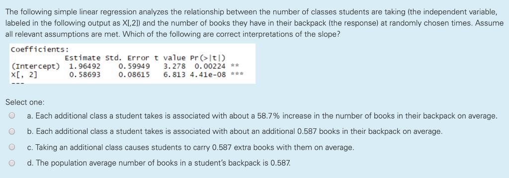 Solved The following simple linear regression analyzes the | Chegg.com
