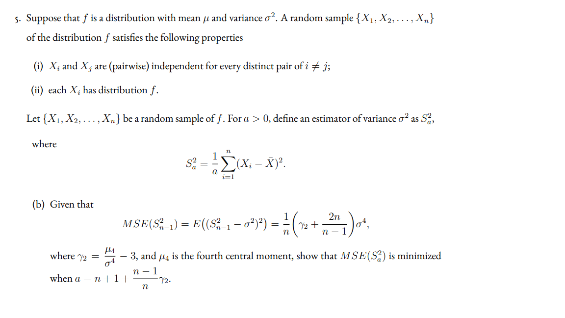 Solved 5. Suppose that f is a distribution with mean ji and | Chegg.com