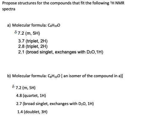 Propose structures for the compounds that fit the | Chegg.com