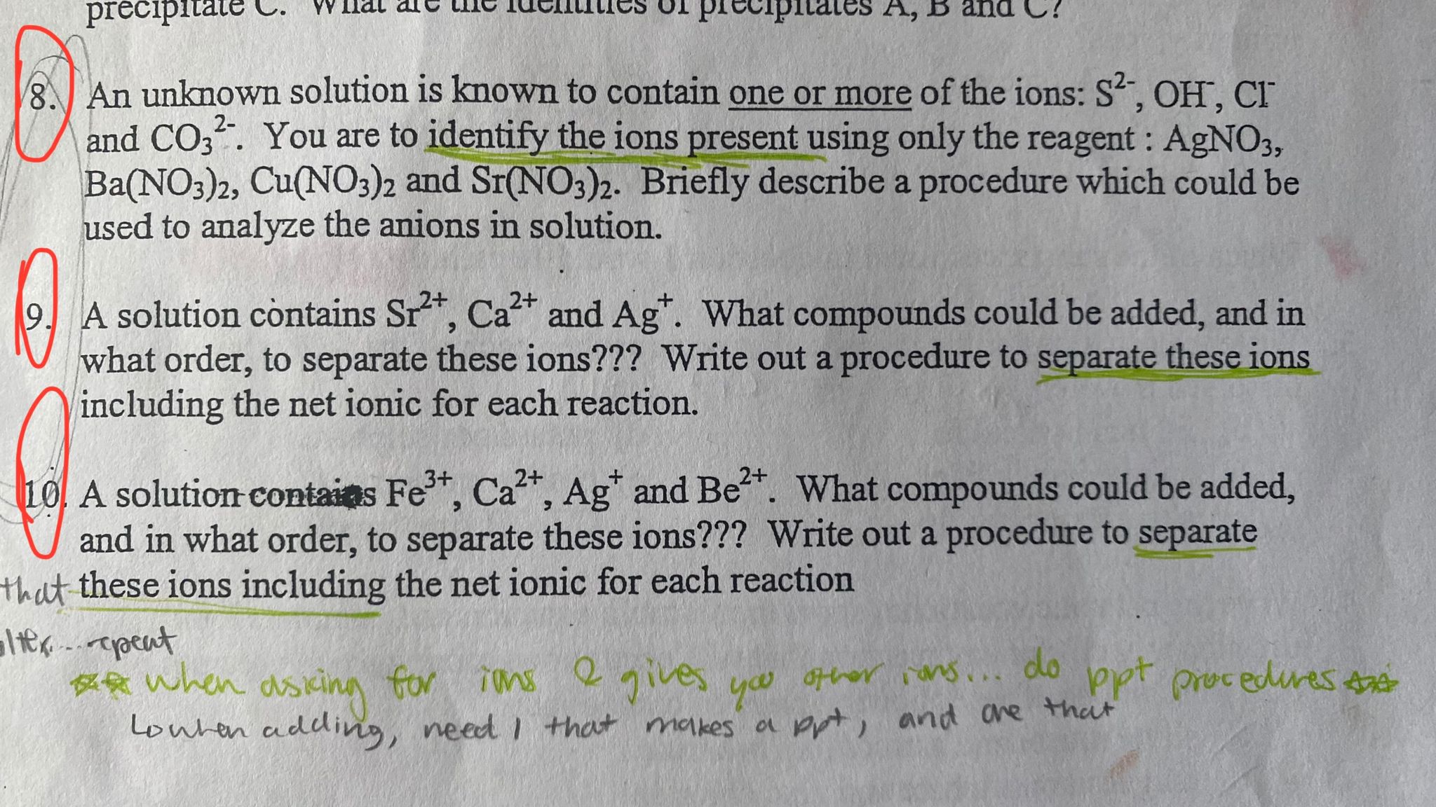 Solved 8. An unknown solution is known to contain one or | Chegg.com