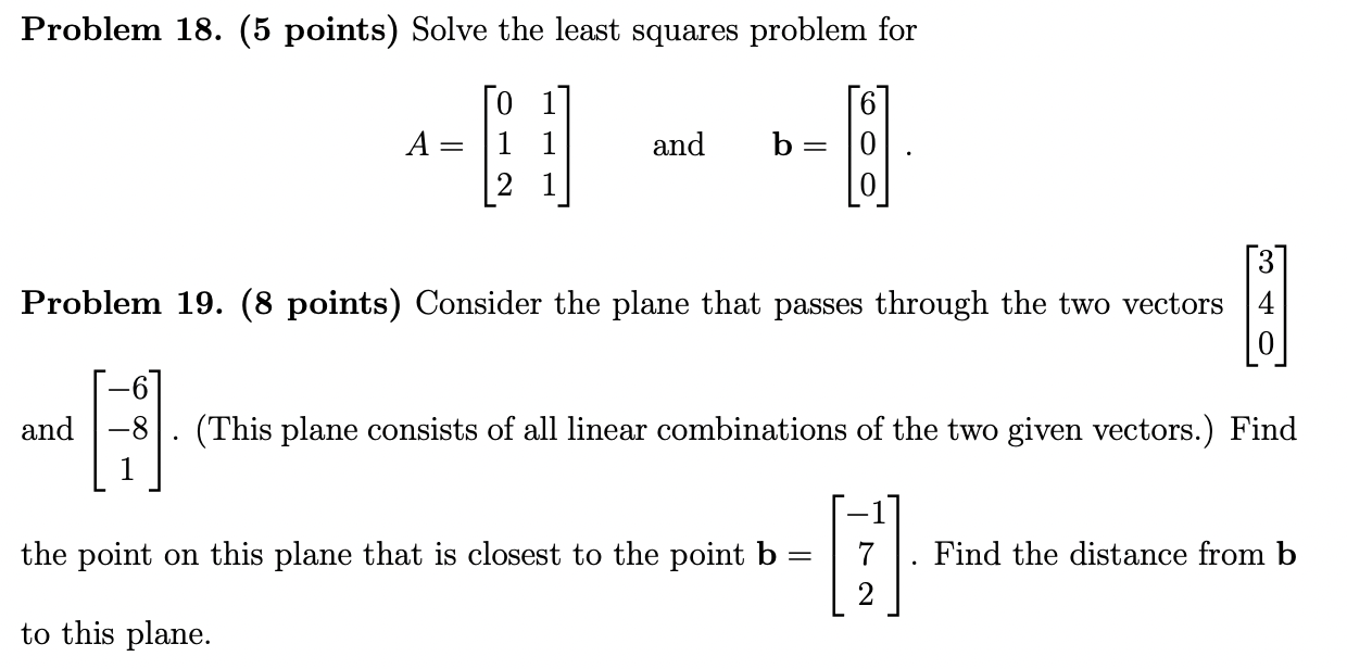 Solved Problem 18. ( 5 points) Solve the least squares | Chegg.com