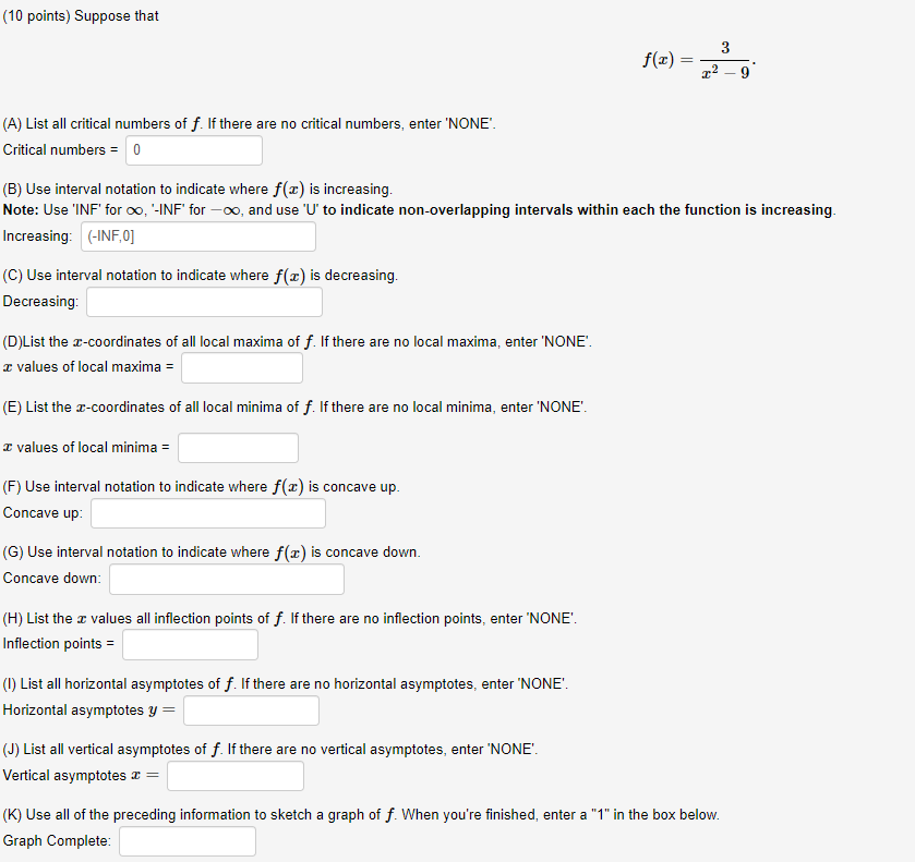 Solved (10 points) Suppose that f(x)=x2−93. (A) List all | Chegg.com